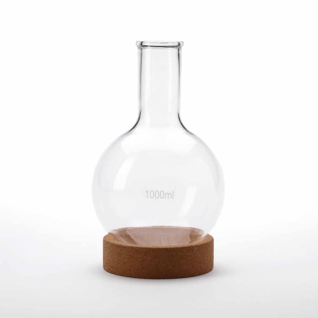 Laboratory Glass Florence Flask 1000ml (round bottom) with cork base ...
